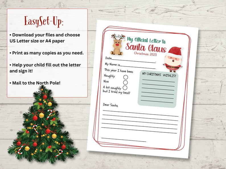 Customizable Kids Letter to Santa | Printable Letter to Santa Kit ...
