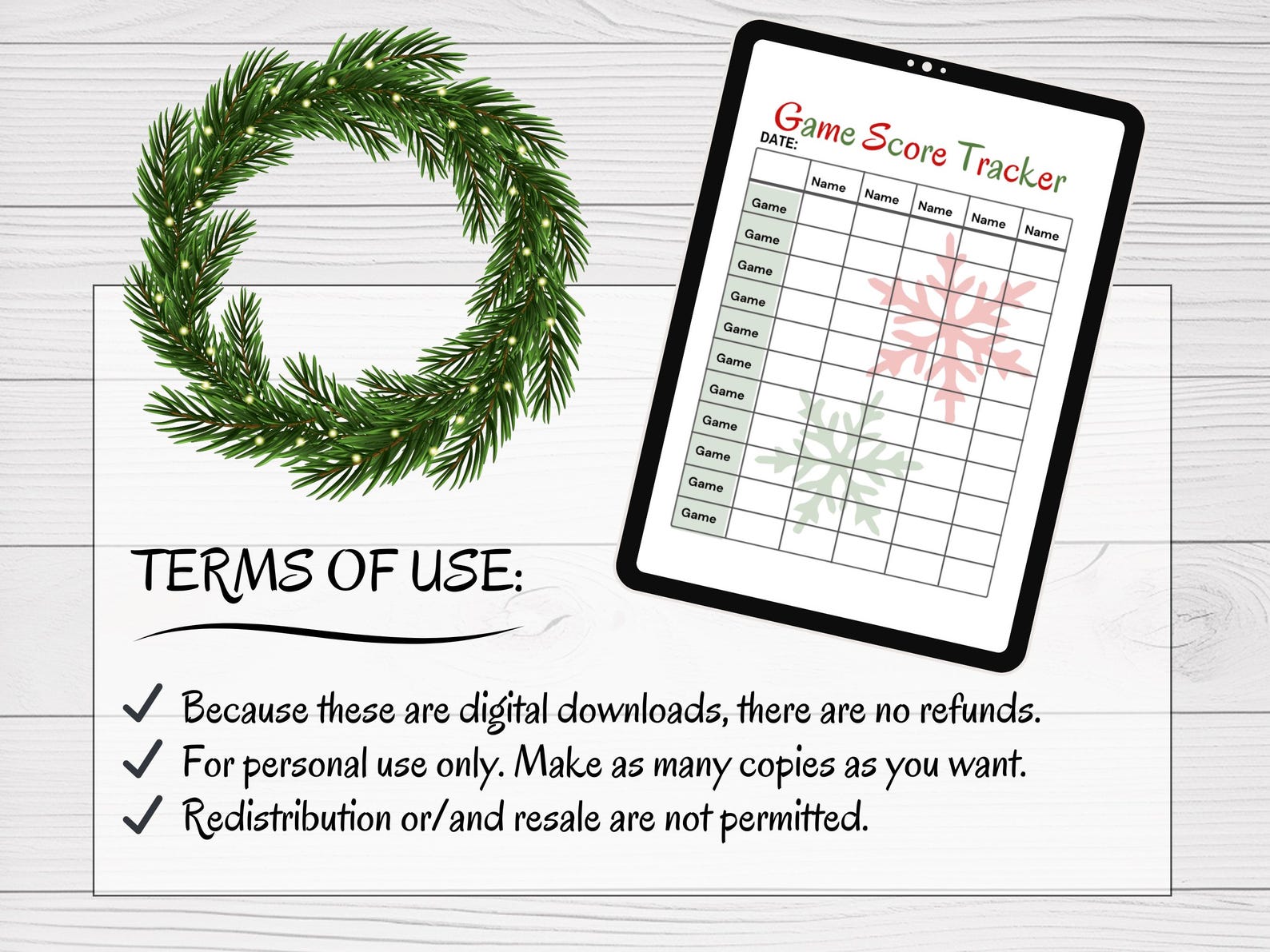 Holiday Season Game Score Tracker for Holiday Party Games and Family ...