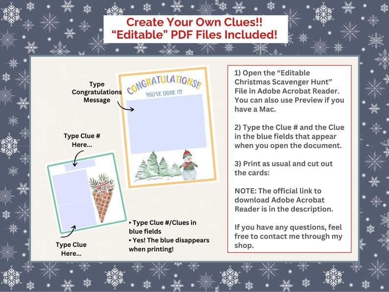 Indoor Winter Scavenger Hunt for Kids Printable Editable Treasure Hunt ...