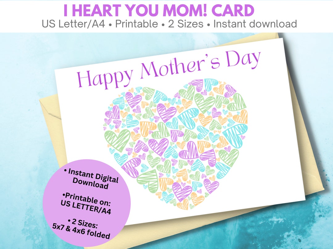 I Heart You Mom! Printable Mothers Day Cards | Trendy Mothers Day Card ...