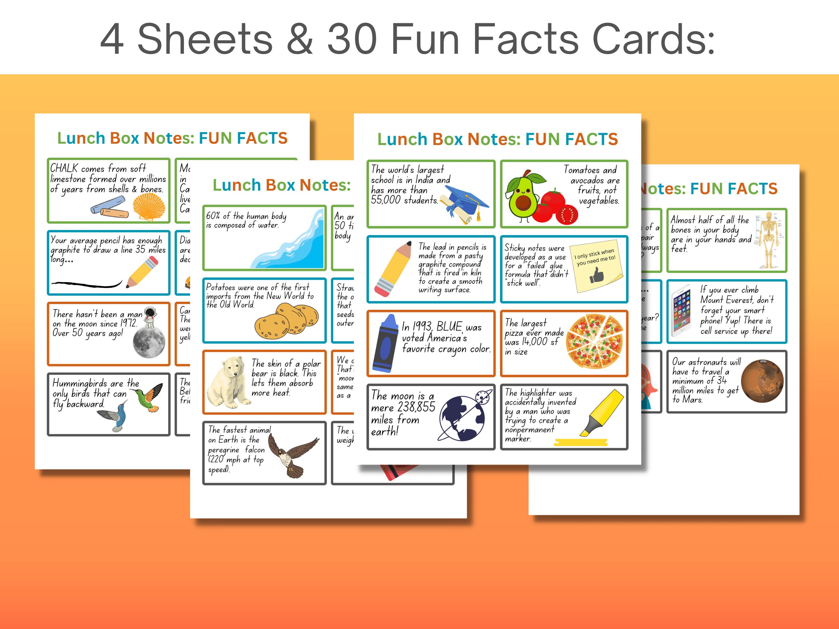 Affirmation and Fun Facts Trivia Lunch Box Notes Bundle | Printable ...