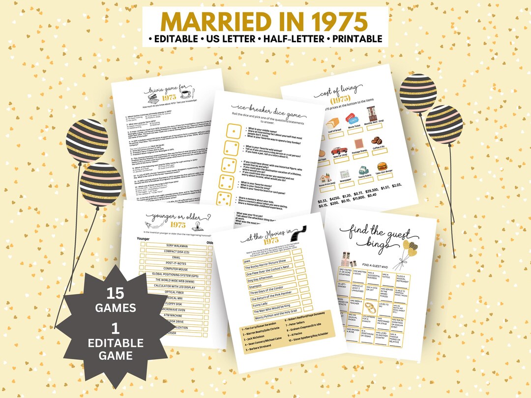50th Wedding Anniversary Party Games Bundle, Golden Anniversary ...