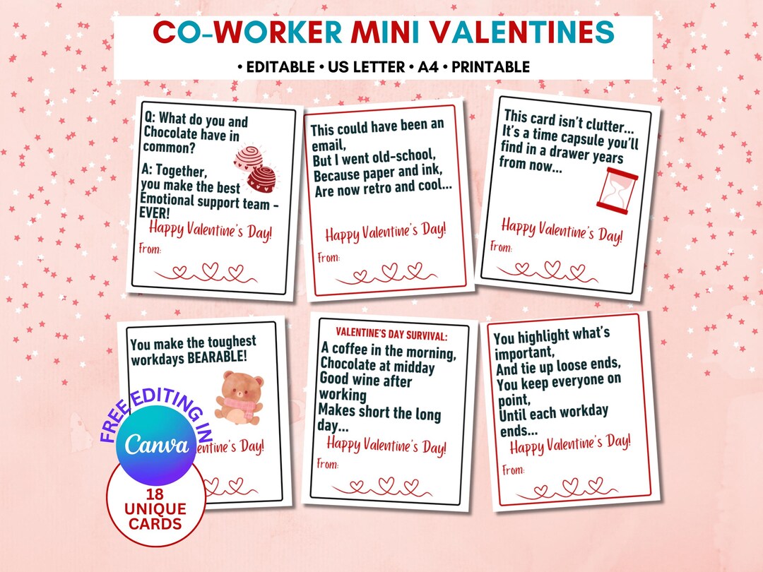 Editable Coworker Valentines Day Cards, Valentines Mini Cards, Funny ...