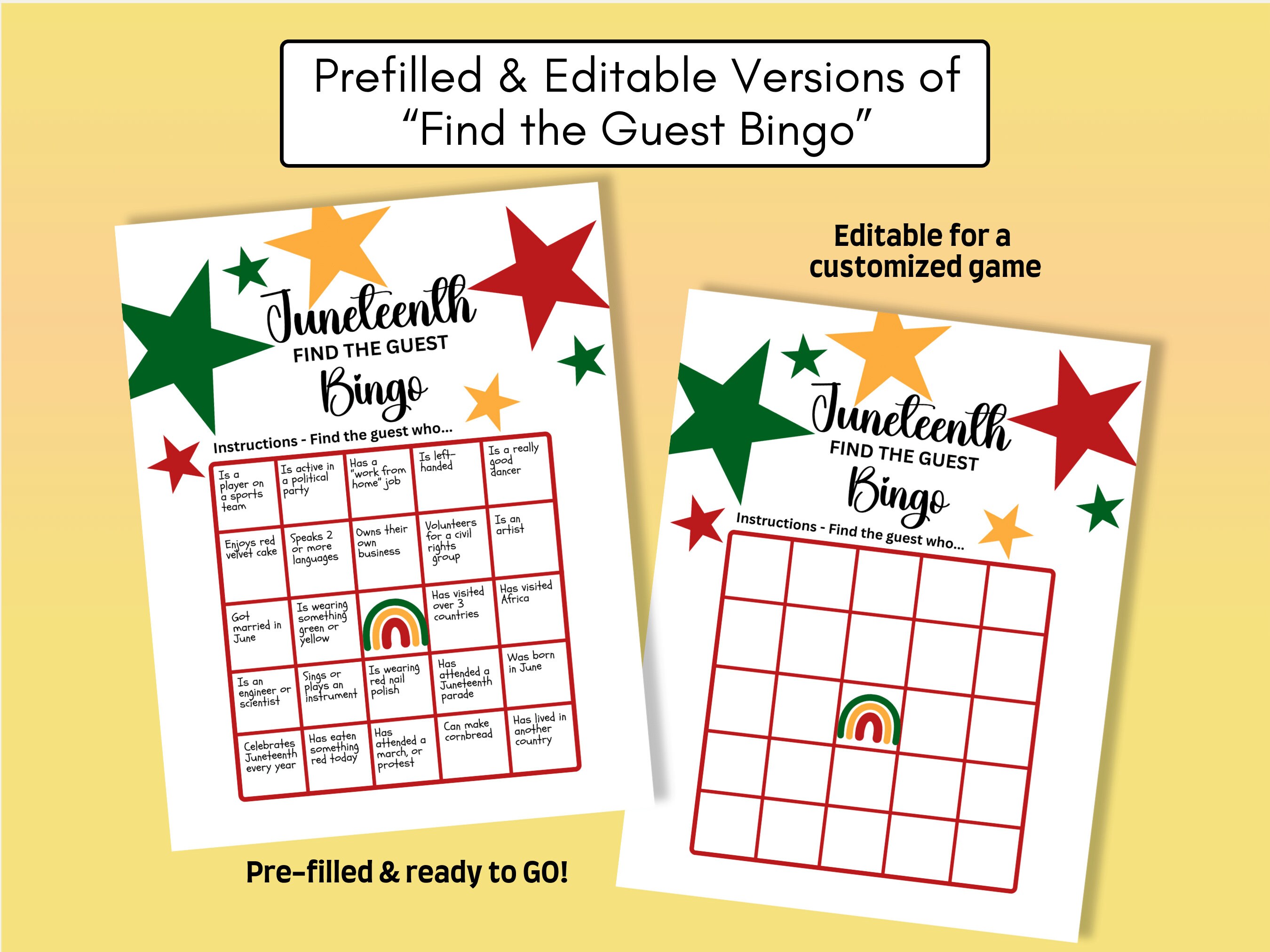 Editable Juneteenth Icebreaker Party Game Bundle, Find the Guest Bingo ...