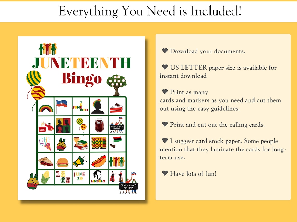 Printable Juneteenth Party Bingo Game for Kids and Adults | Black ...