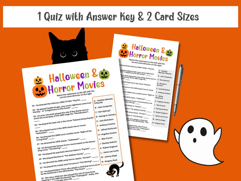 Halloween Classic Horror Films Trivia Game | Halloween Party Game for ...
