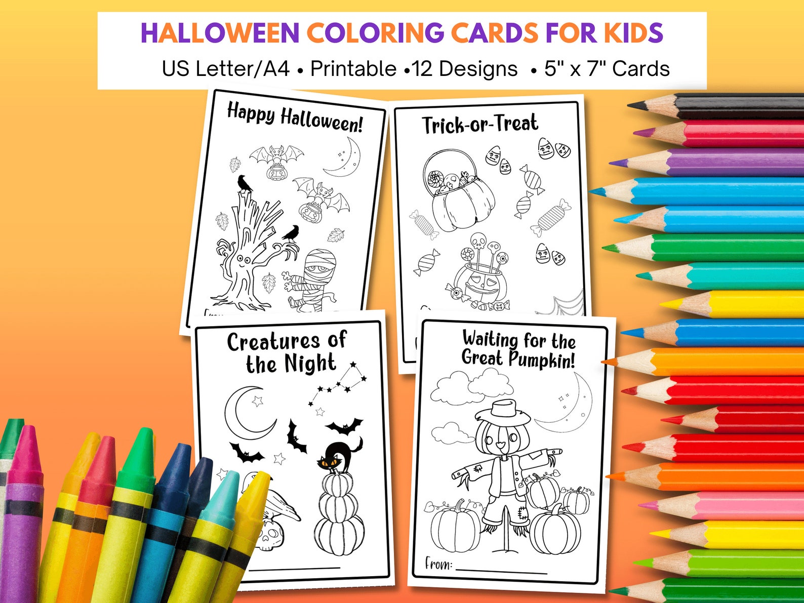 Printable Halloween Coloring Cards Kids Can Color and Share | Halloween ...