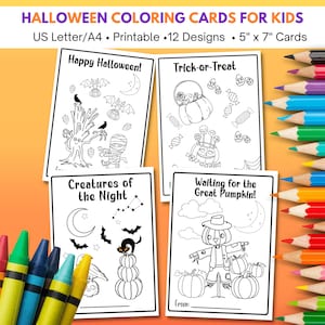 Printable Halloween Coloring Cards Kids Can Color and Share | Halloween ...