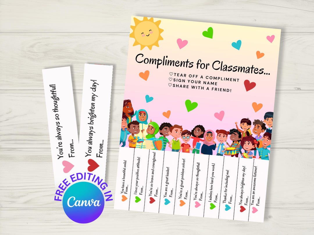 Editable Compliment Classmates Tear-off Flyer, End of School Year ...