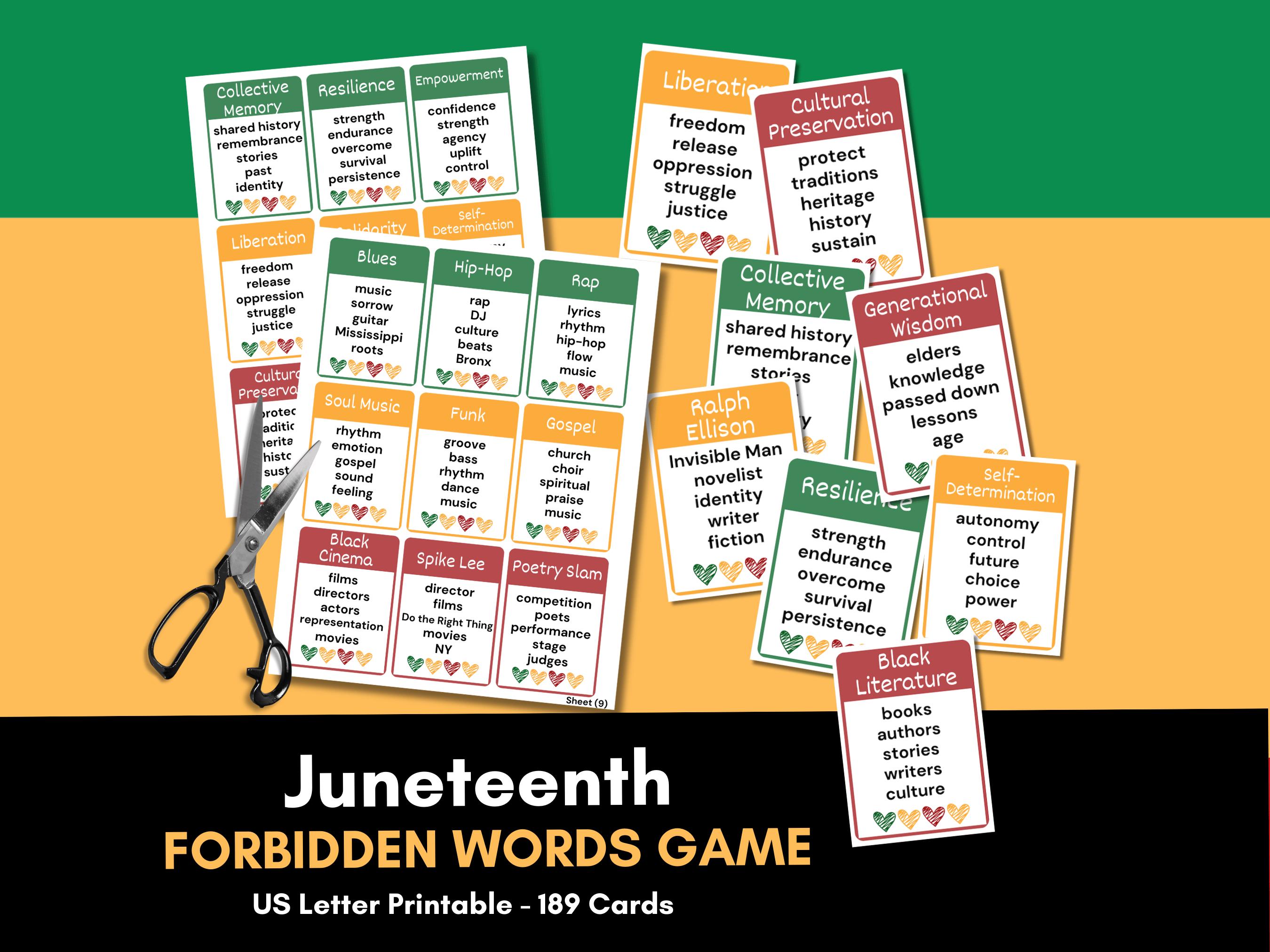 Juneteenth Forbidden Words Game, Printable Activity for All Ages ...