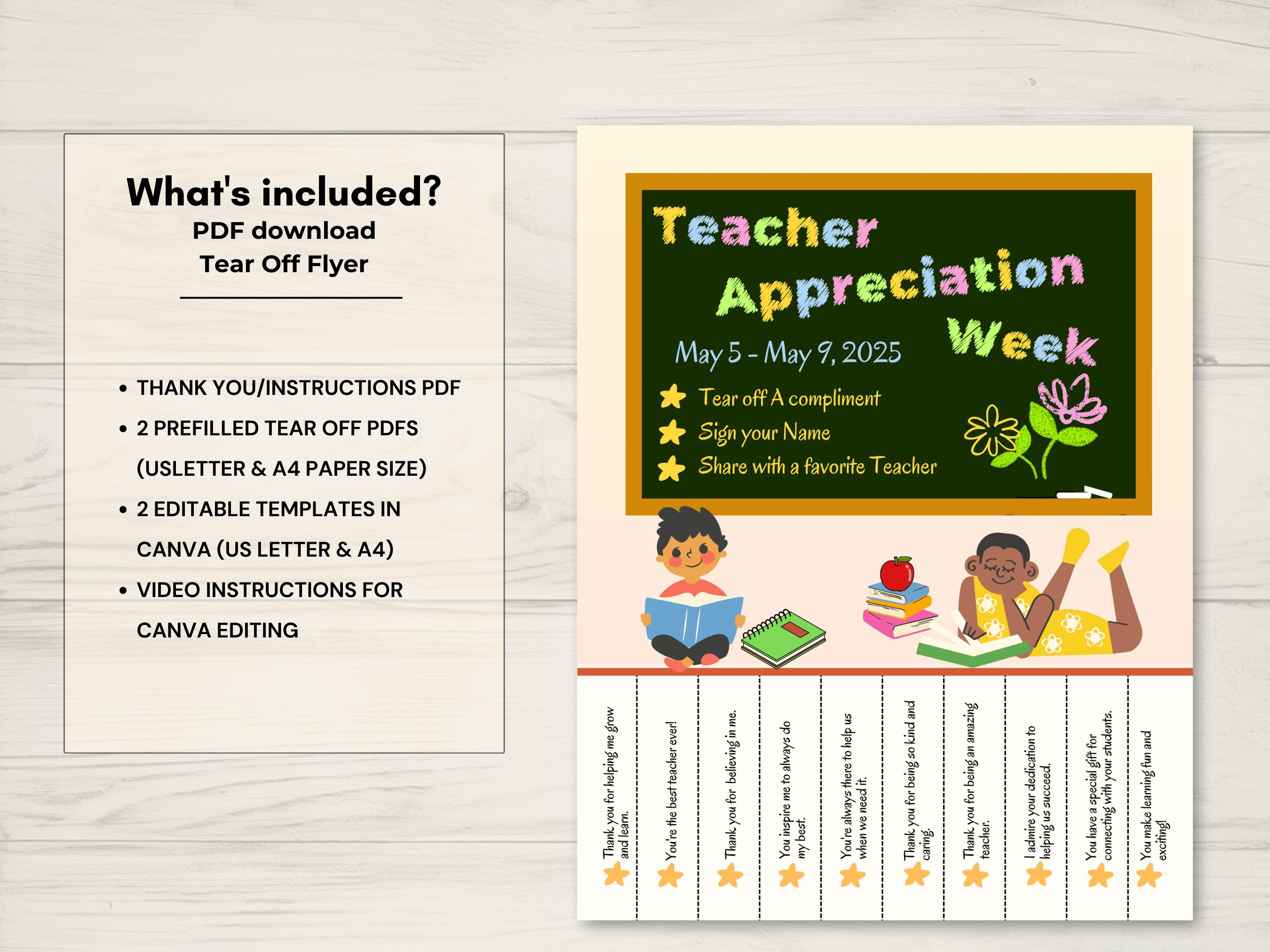Editable Teacher Appreciation Week Tear-off Flyer, End of School Year ...