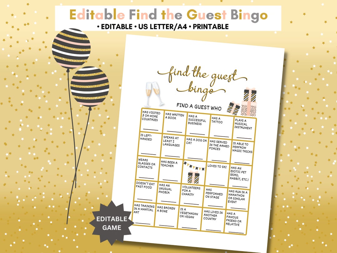 Editable Find the Guest Bingo Game for Birthday Parties - Etsy