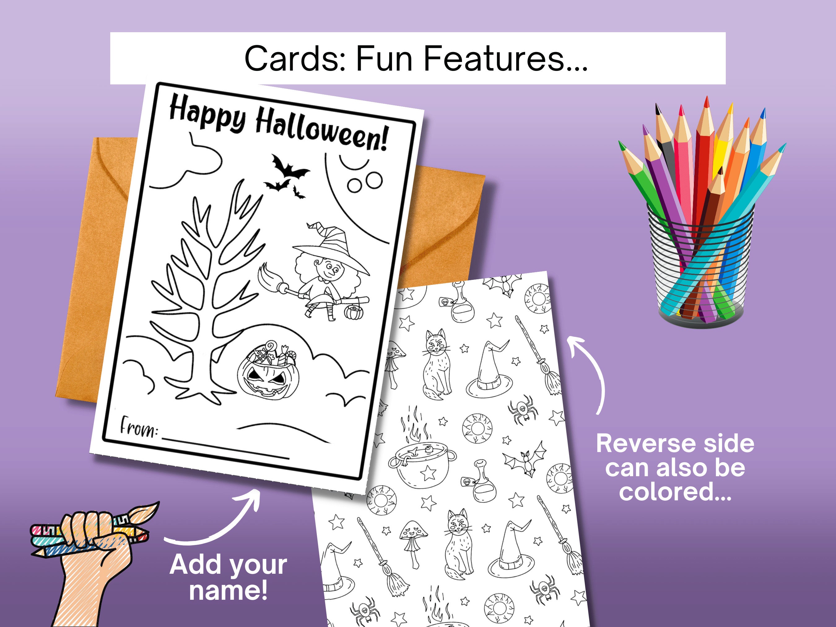Printable Halloween Coloring Pages and Cards for Kids to Color and ...