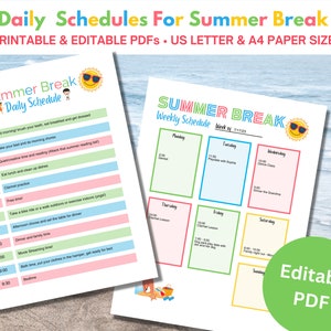 Summer Daily Schedule for Kids | Editable and Printable Daily Routine ...