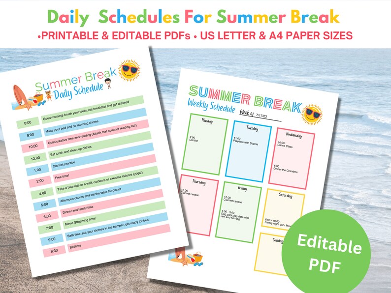 Summer Daily Schedule for Kids | Editable and Printable Daily Routine ...