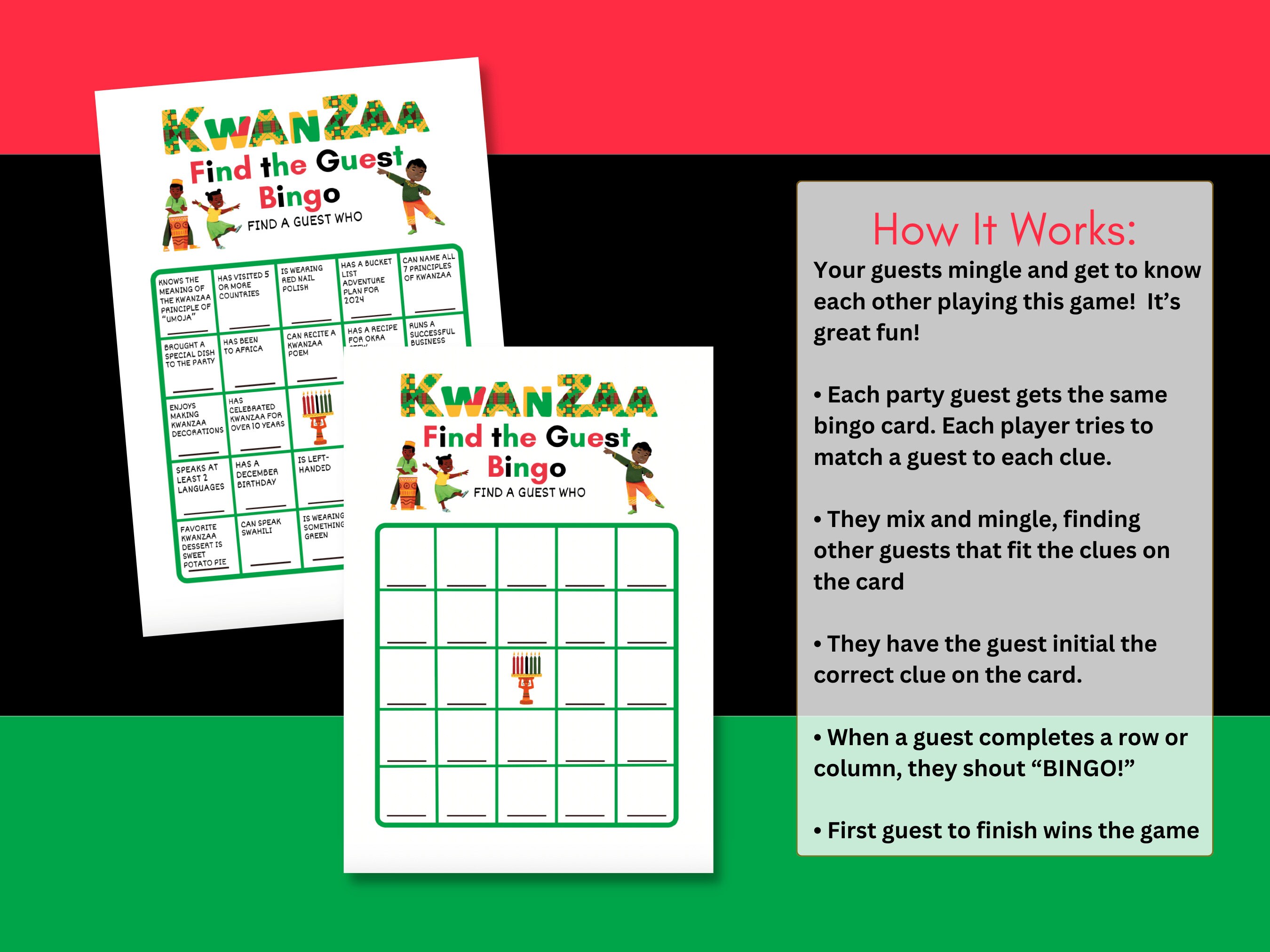 Kwanzaa Find the Guest Bingo Party Game - Editable | Printable Mix and ...