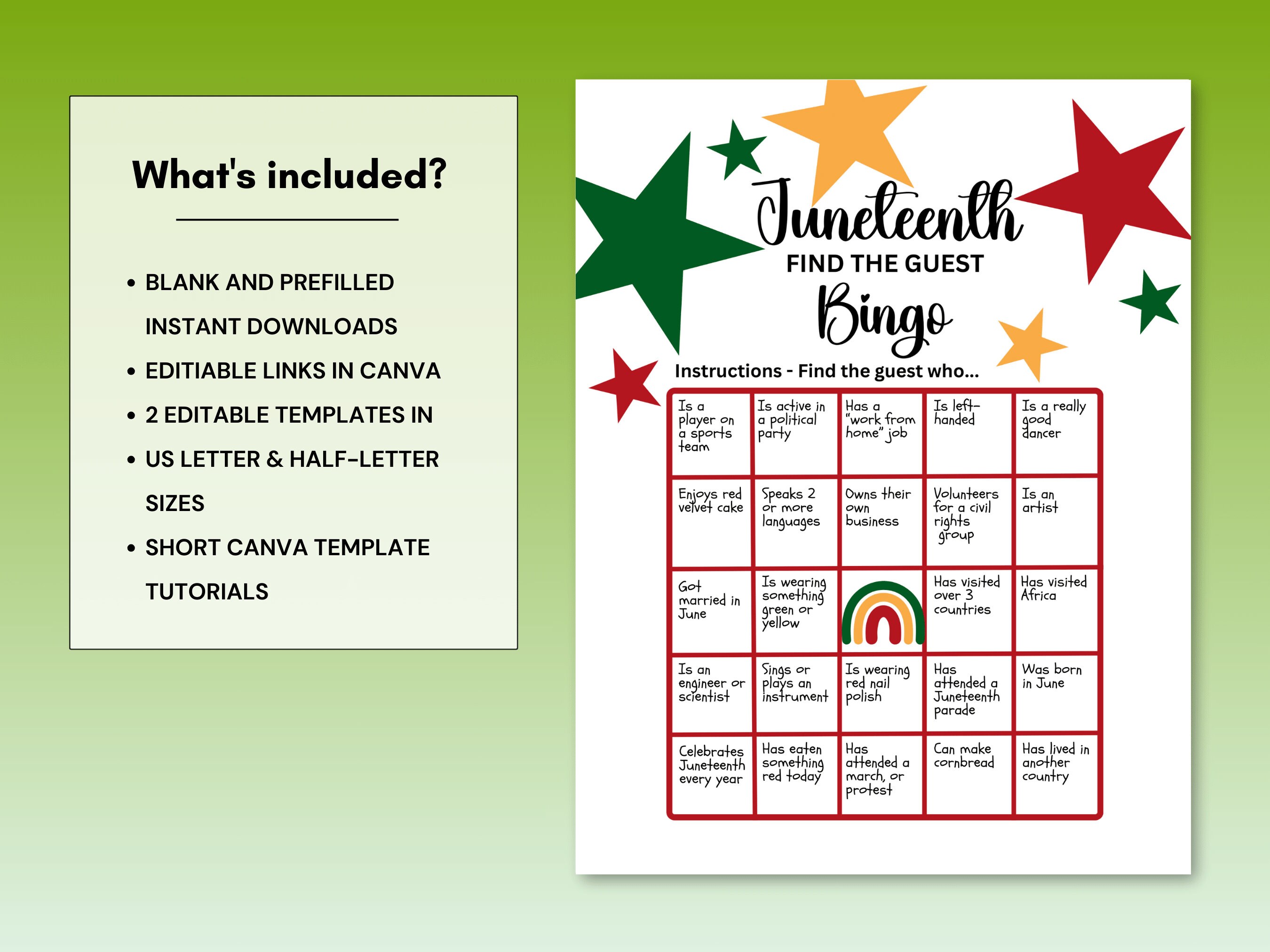 Juneteenth Find the Guest Bingo, Instant Download and Editable Canva ...