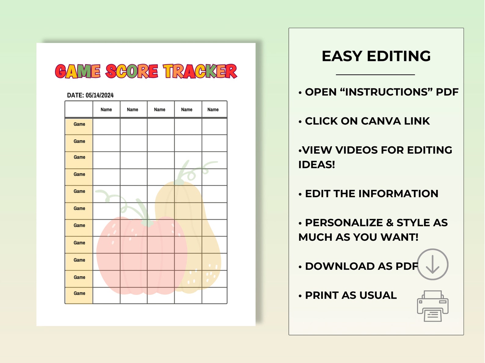 Game Score Tracker Perfect for Family Game Night, Has Seasonal Themes ...