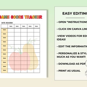 Game Score Tracker Perfect for Family Game Night, Has Seasonal Themes ...