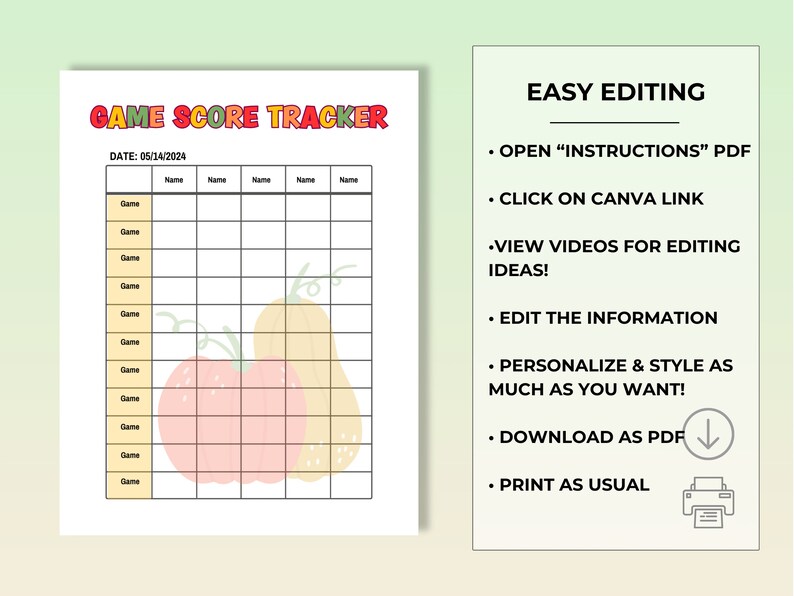 Game Score Tracker Perfect for Family Game Night, Has Seasonal Themes ...