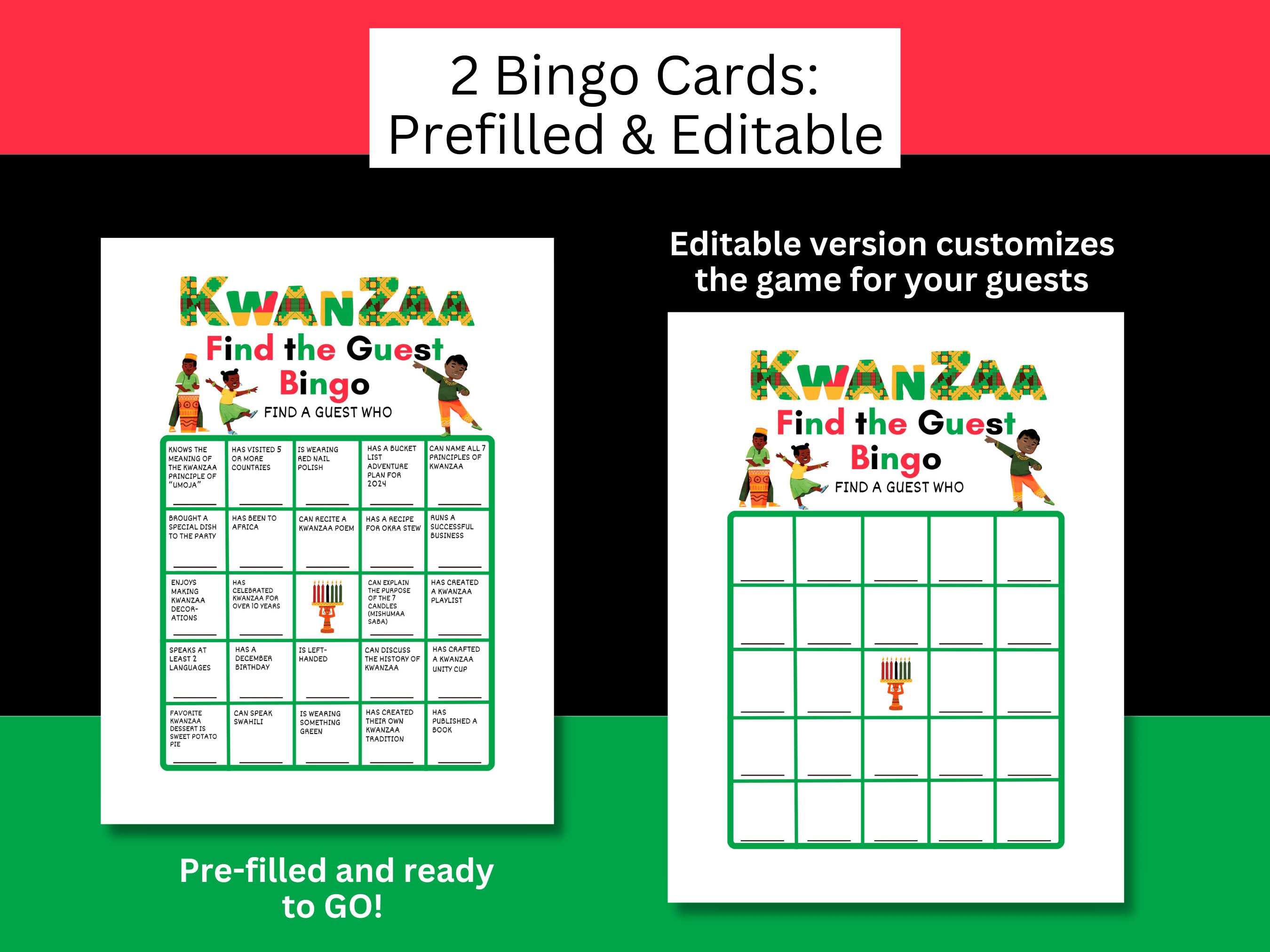 Kwanzaa Find the Guest Bingo Party Game - Editable | Printable Mix and ...