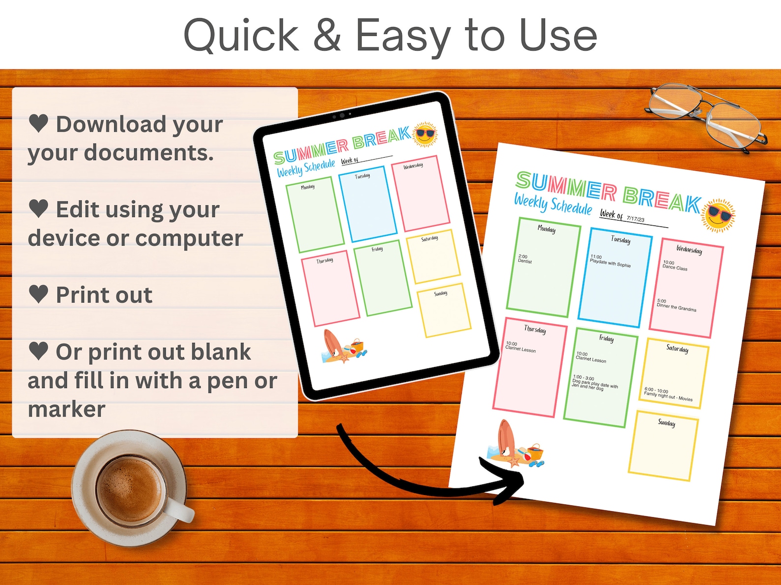 Summer Daily Schedule for Kids Editable and Printable Daily Routine ...