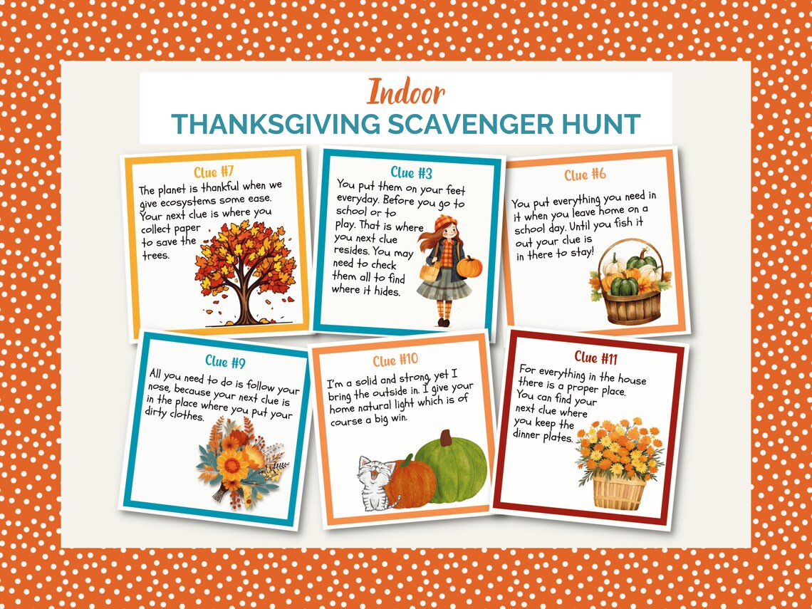 Editable Indoor Thanksgiving Scavenger Hunt Game for Kids Thanksgiving ...
