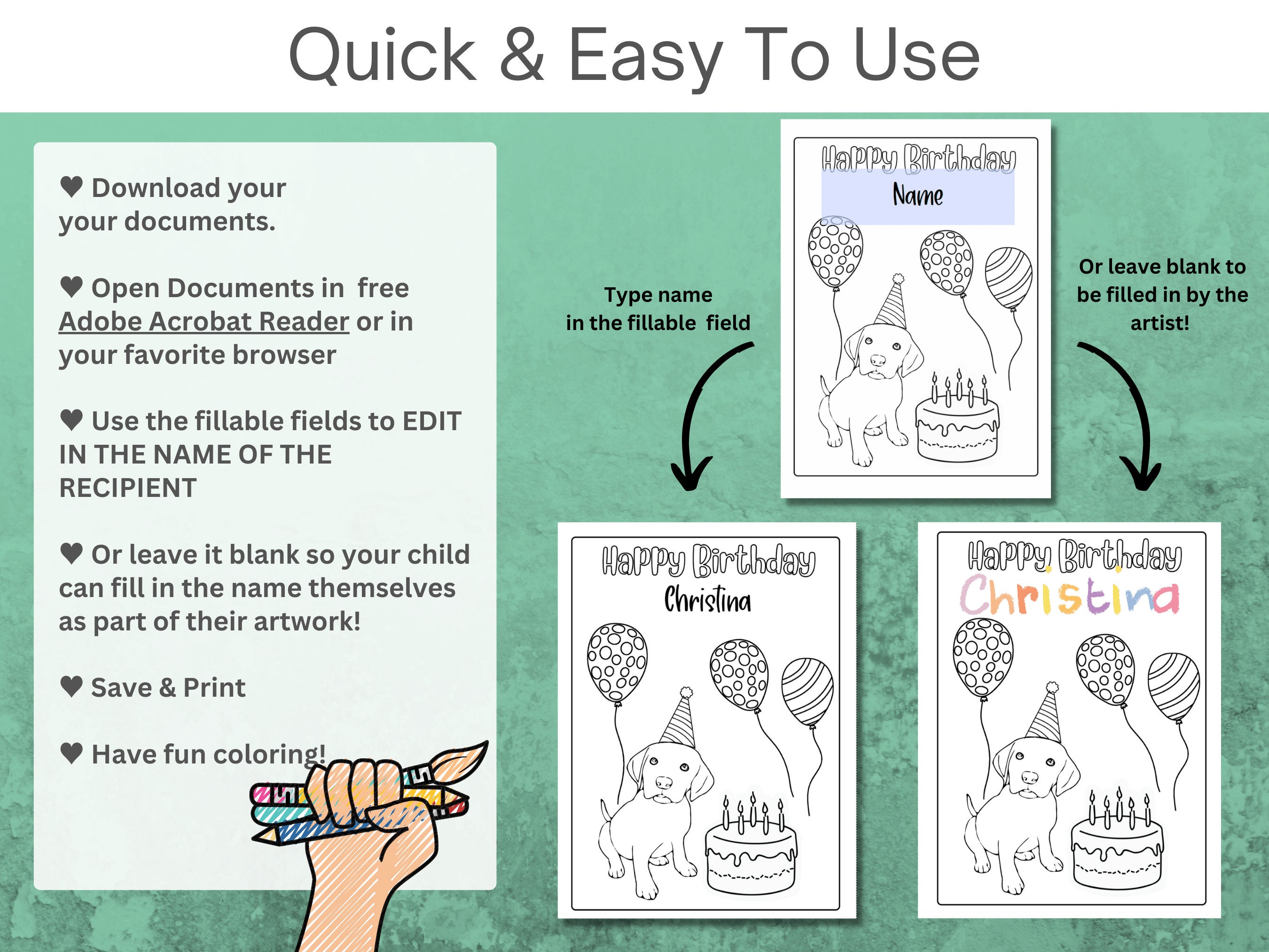 Printable Personalized Birthday Coloring Cards for Kids & From Kids ...