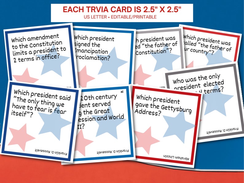 Editable July 4th Presidential Trivia Game, Family Game Night, Older ...