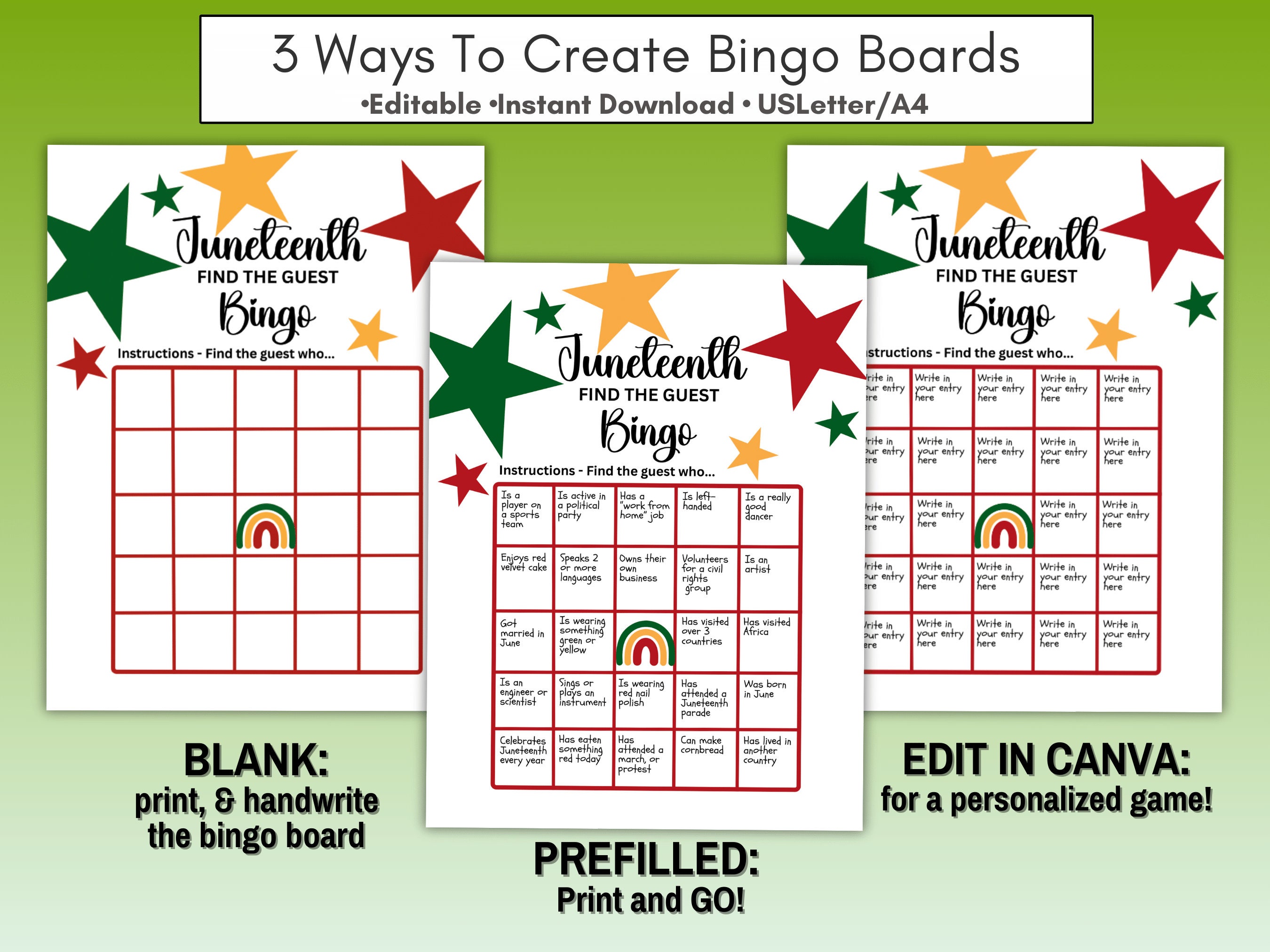 Juneteenth Find the Guest Bingo, Instant Download and Editable Canva ...