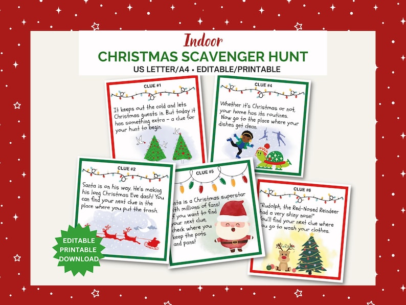 Editable Christmas Scavenger Hunt for Kids and Tweens, Printable Indoor ...