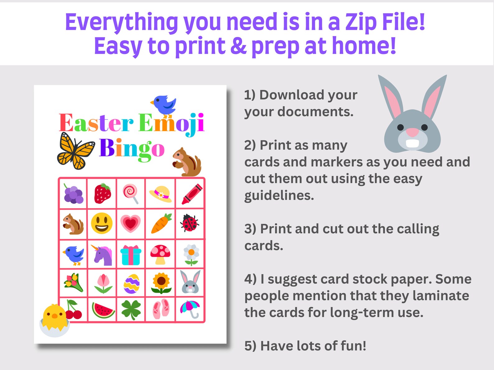 Easter Emoji Bingo Game Easter Printables for Kids Easter Party Game ...