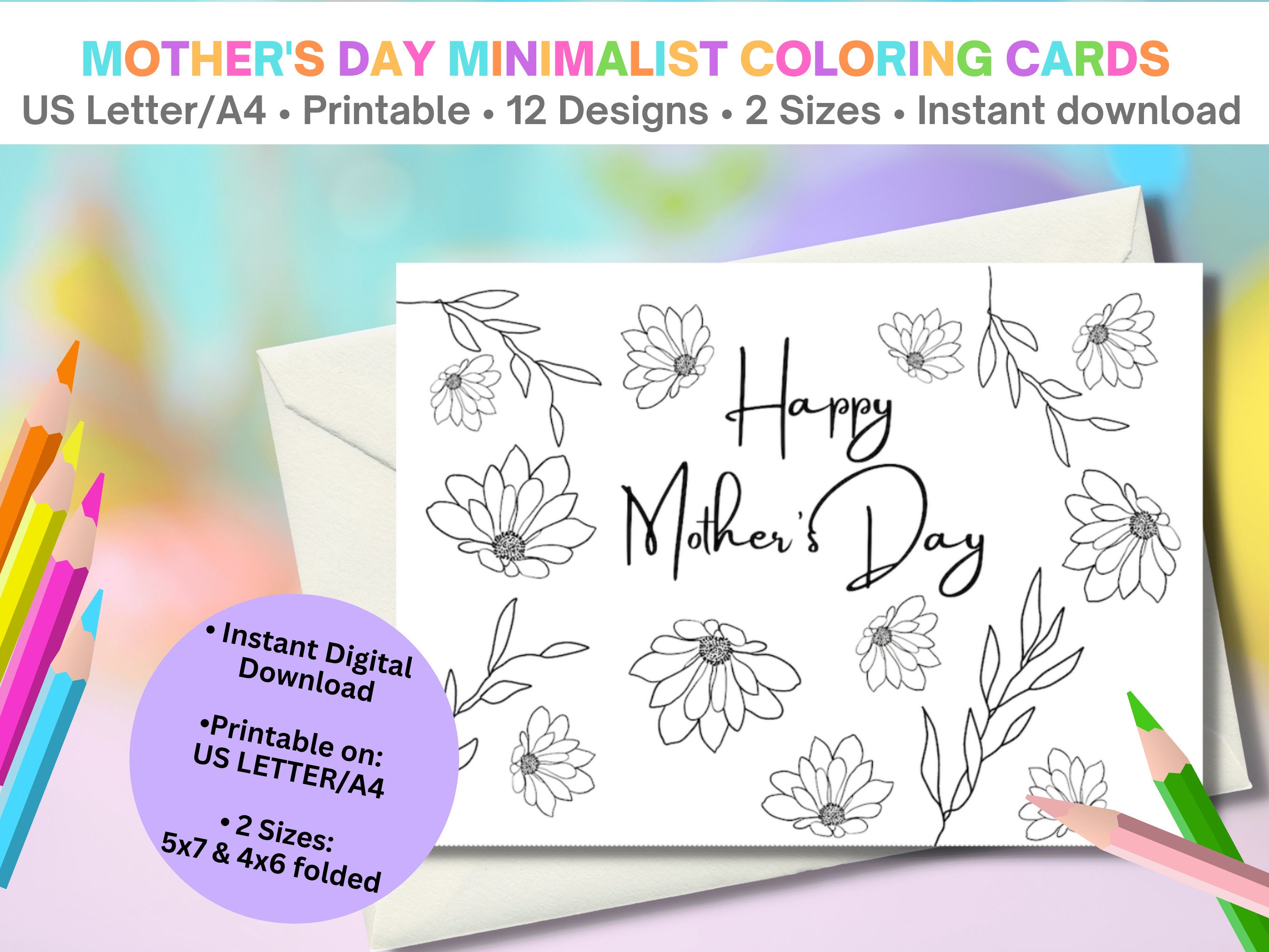 Printable Mothers Day Coloring Cards for Adults, Older Kids, & Teens ...