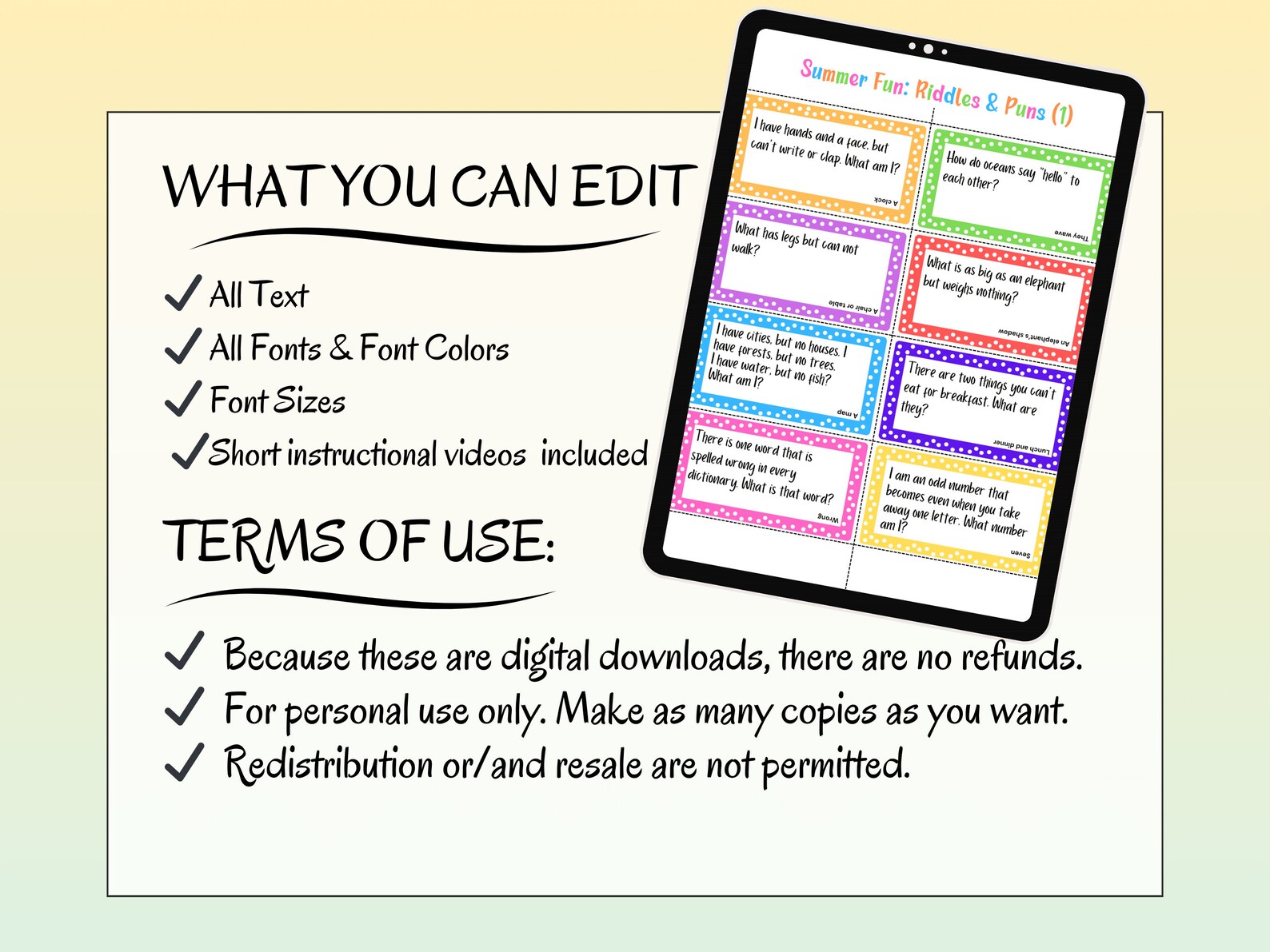 Editable Riddle Me This Cards for Kids, 30 Riddles Plus Editable Canva ...