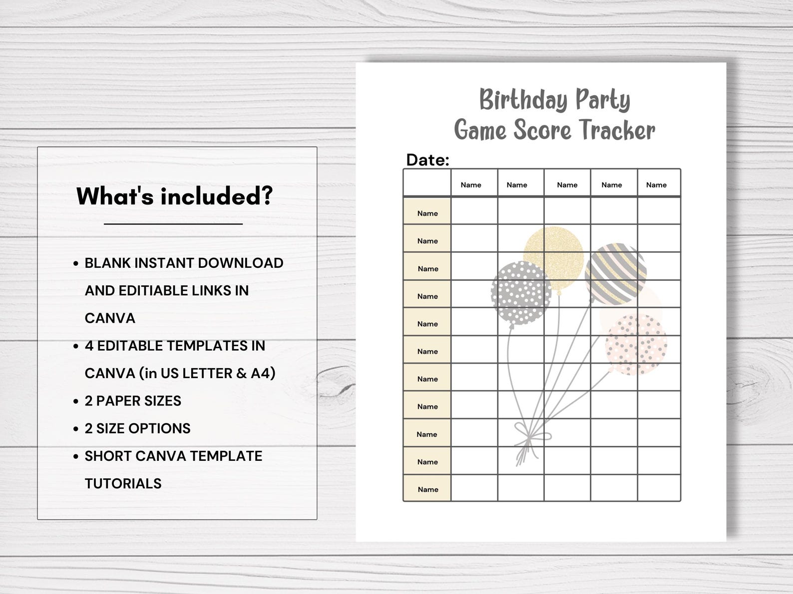 Editable Birthday Game Score Trackers for Kids and Adult Birthday ...