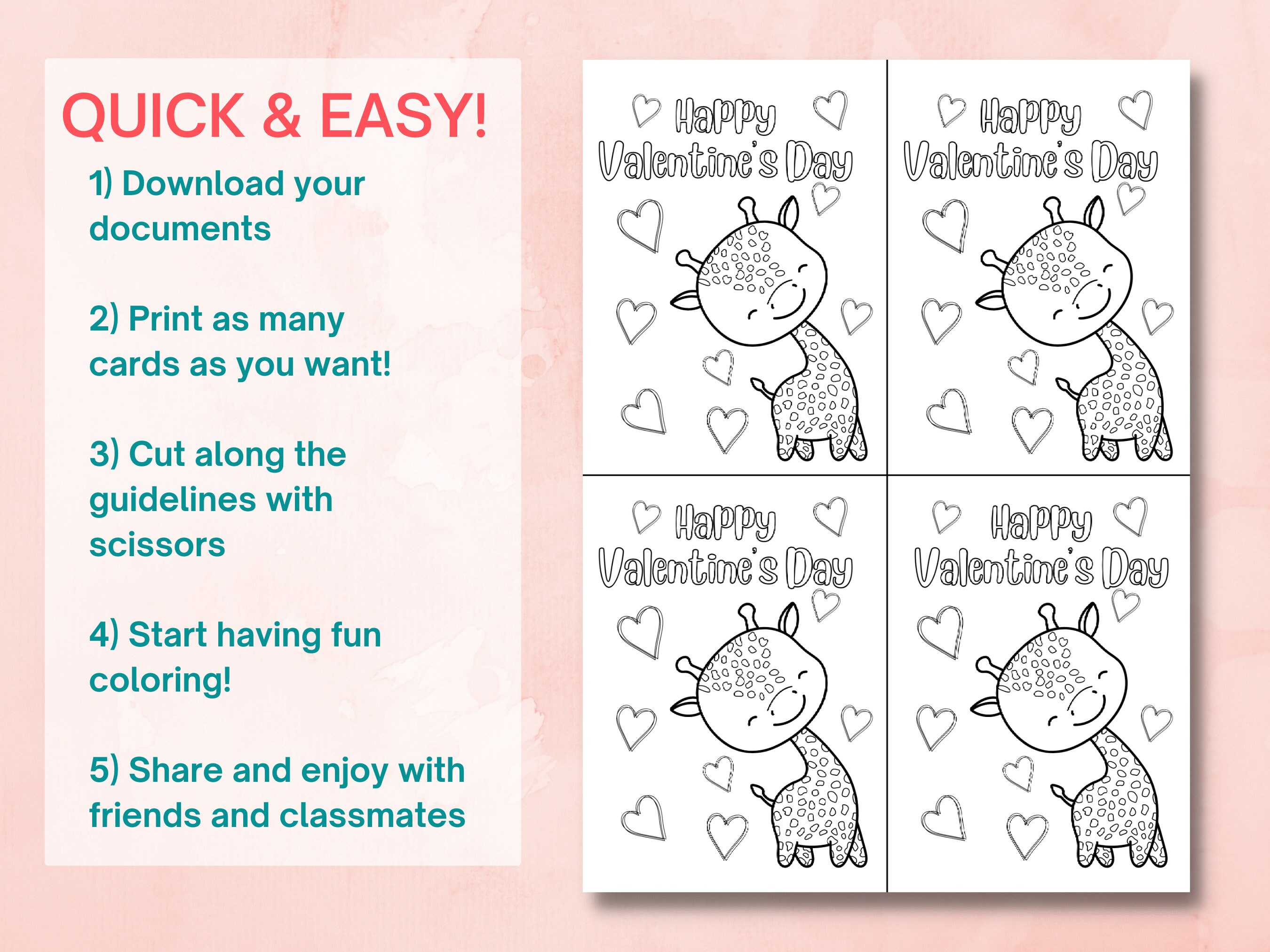 Tarjetas para colorear de San Valentín imprimibles para niños - Etsy México