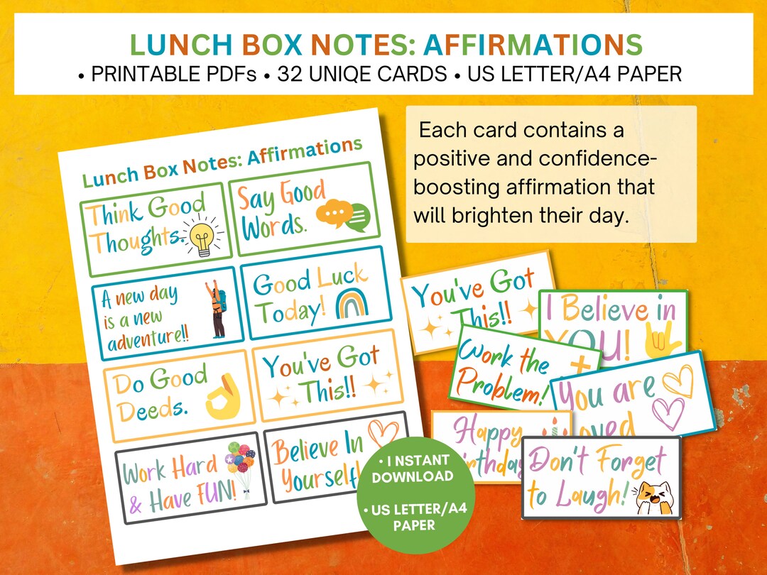 Creative & Positive Printable Lunch Box Note Cards for Kids ...