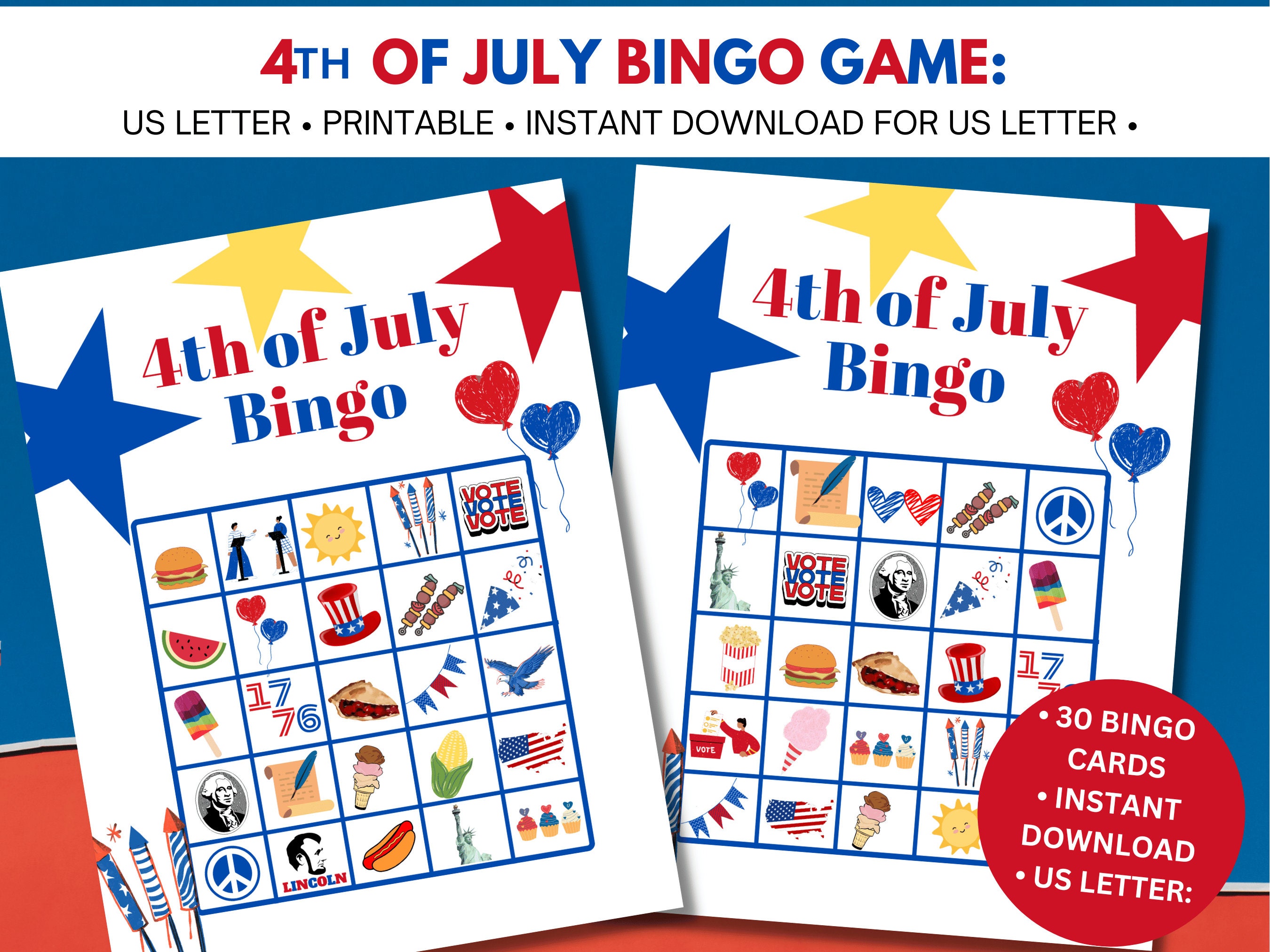 Printable 4th of July Bingo Game Independence Day Celebration Bingo ...