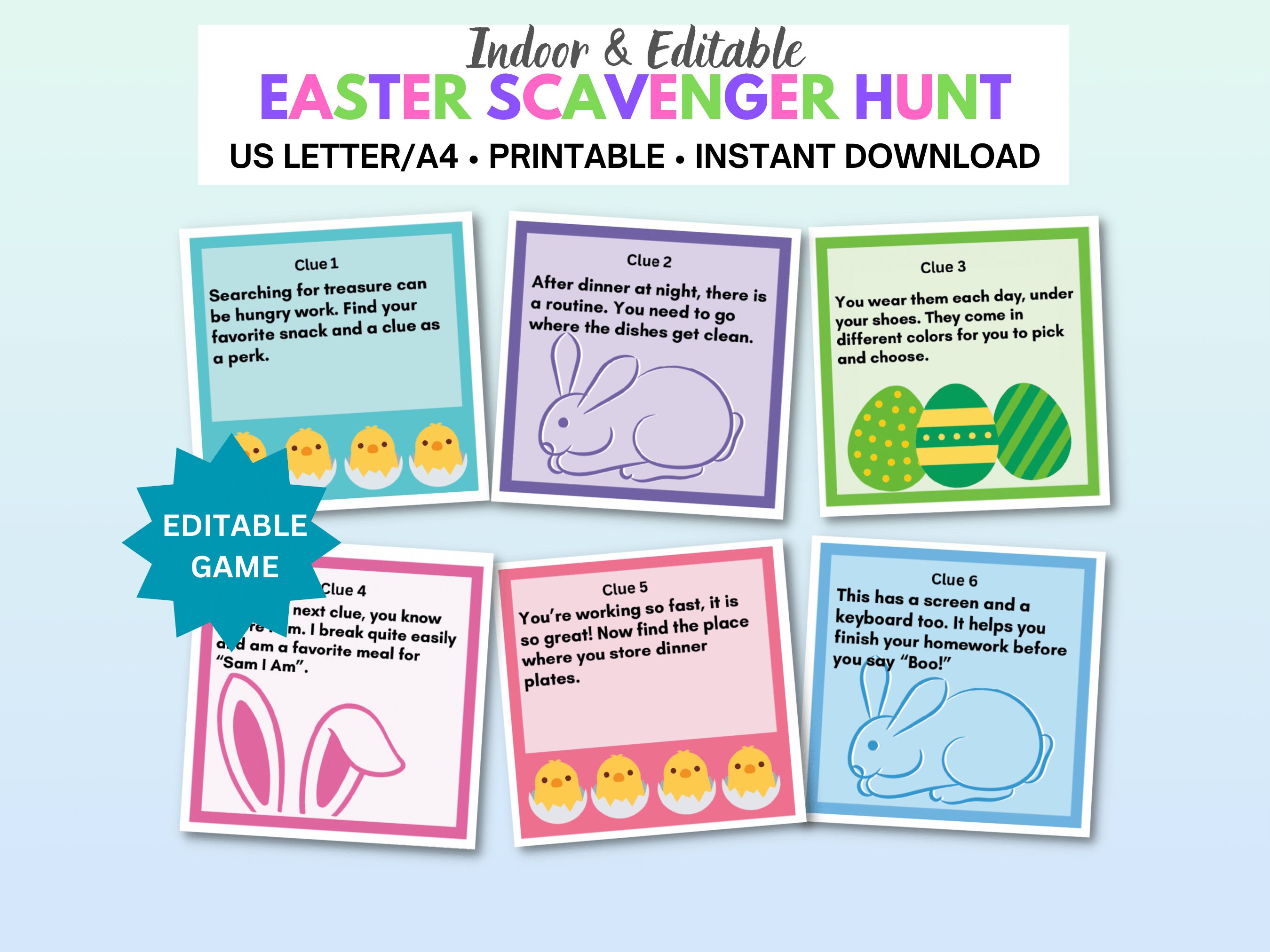 Easter Scavenger Hunt for Kids Editable Indoor Treasure Hunt Easter ...