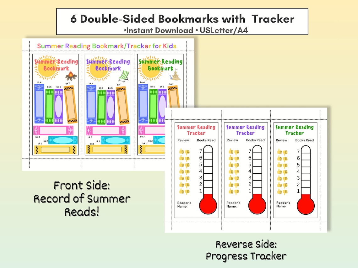 Printable Summer Bookmarks and Progress Tracker Combo for Kids, Summer ...