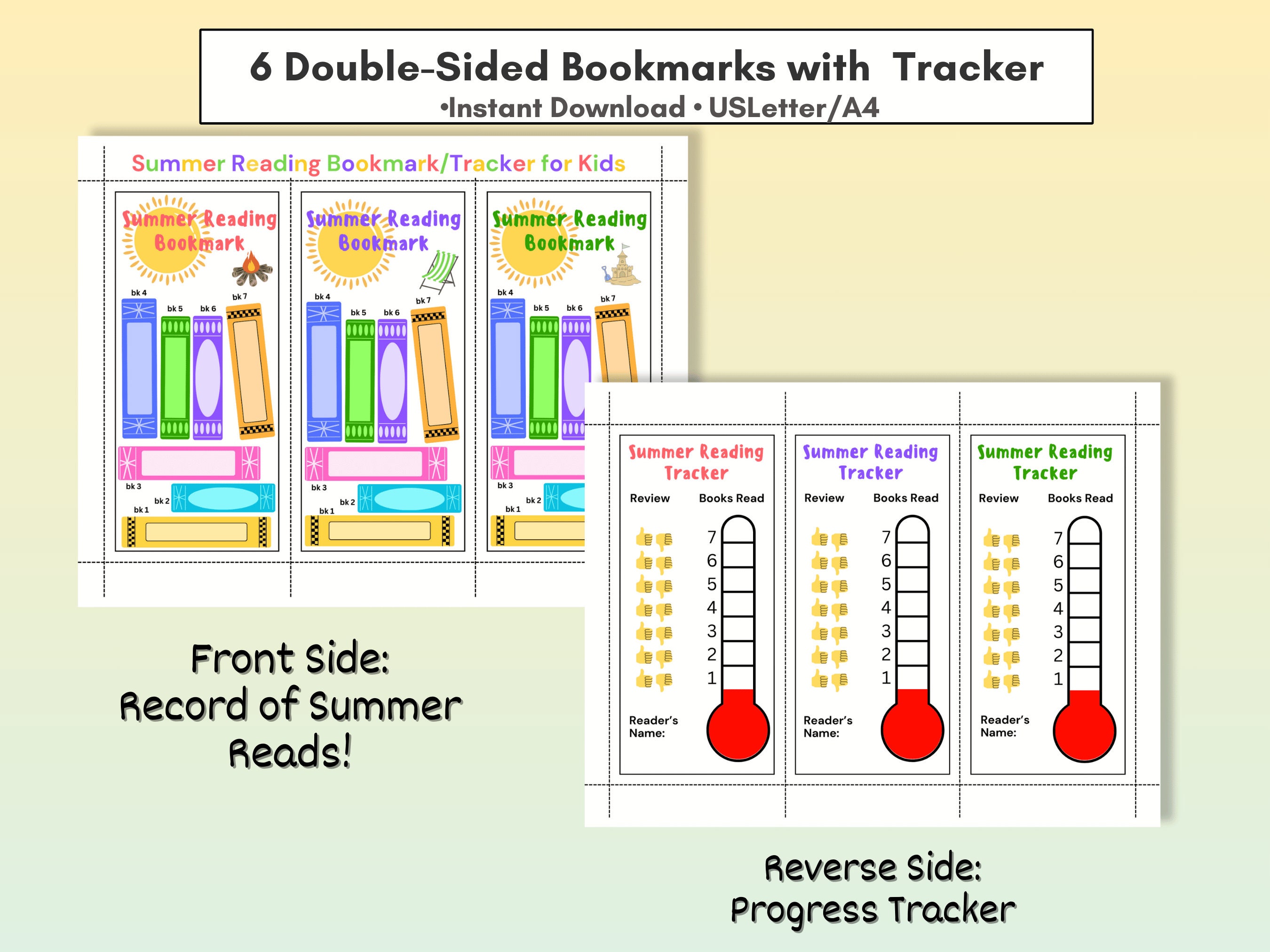 Printable Summer Bookmarks and Progress Tracker Combo for Kids, Summer ...