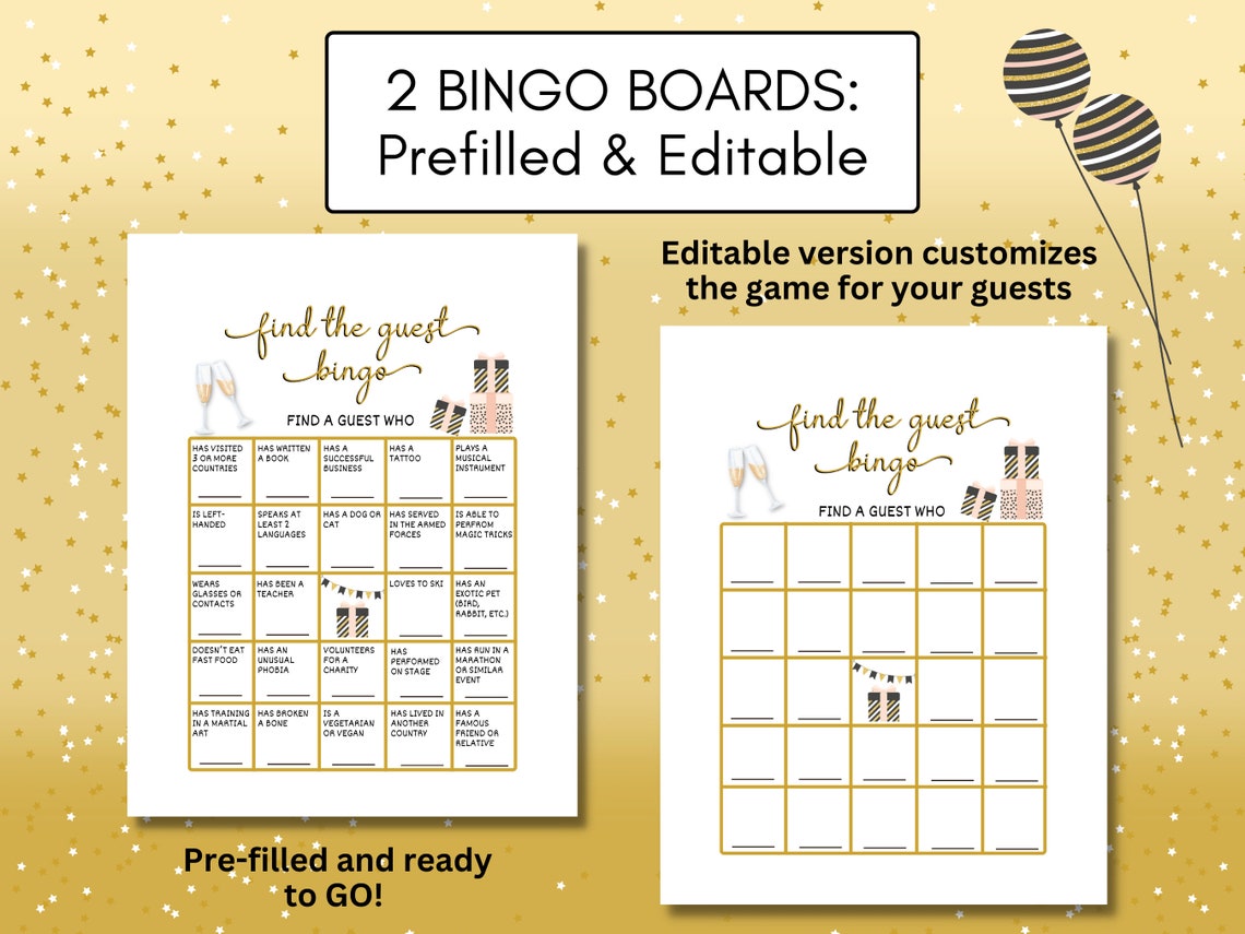 Editable Find the Guest Bingo Game for Birthday Parties | Printable ...