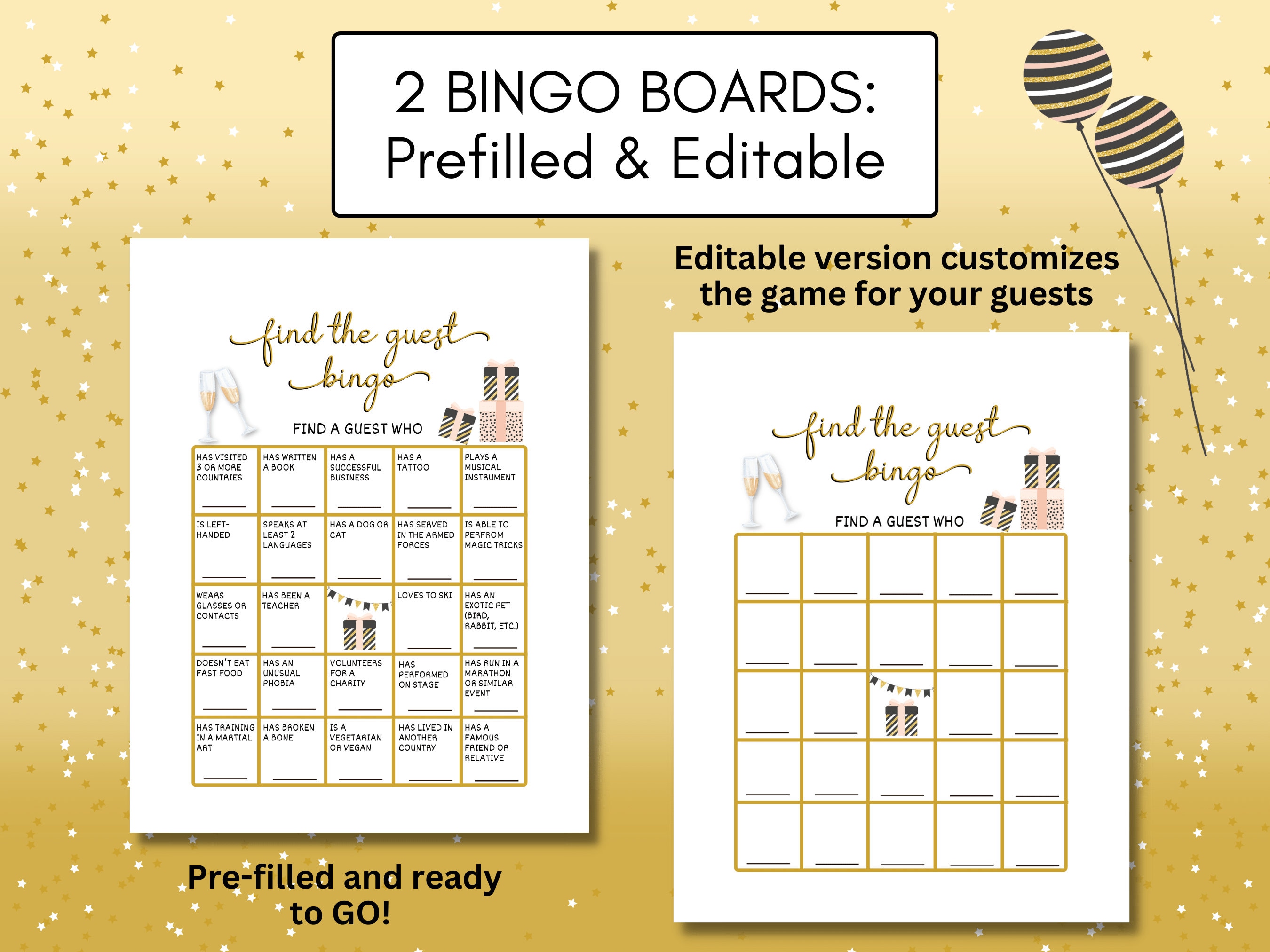 Editable Find the Guest Bingo Game for Birthday Parties | Printable ...
