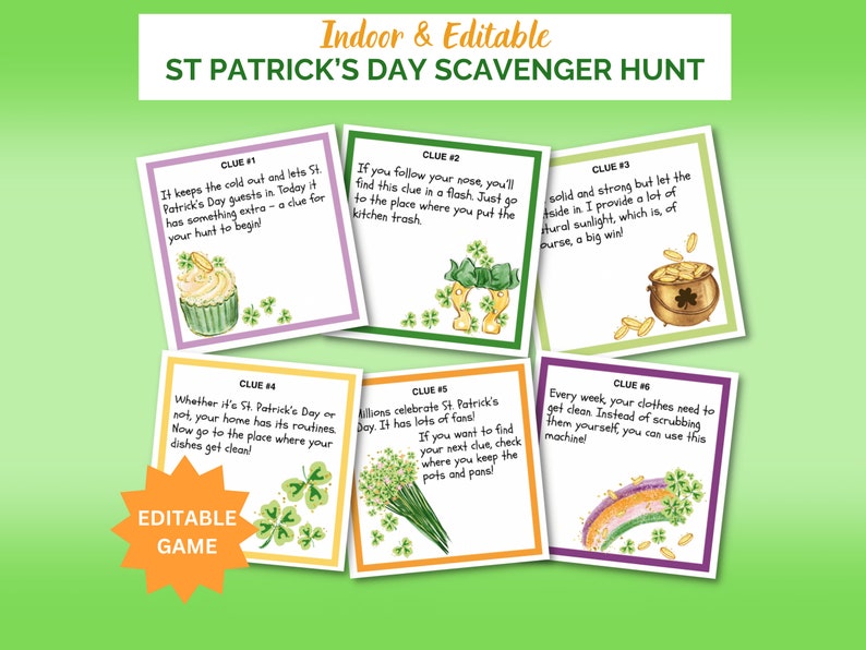Editable Indoor St Patricks Day Scavenger Hunt for Kids | Printable ...