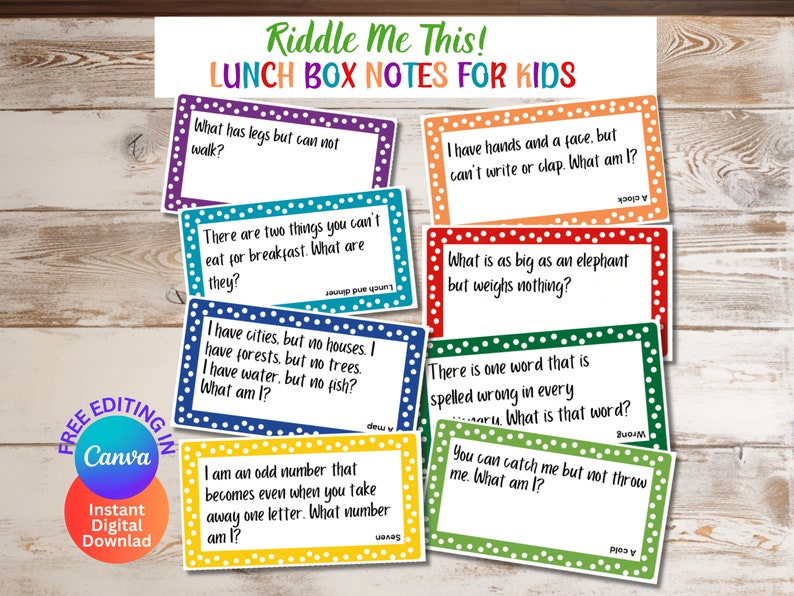 Editable Lunchbox Notes for Kids, Icebreaker Riddles for Back to School ...