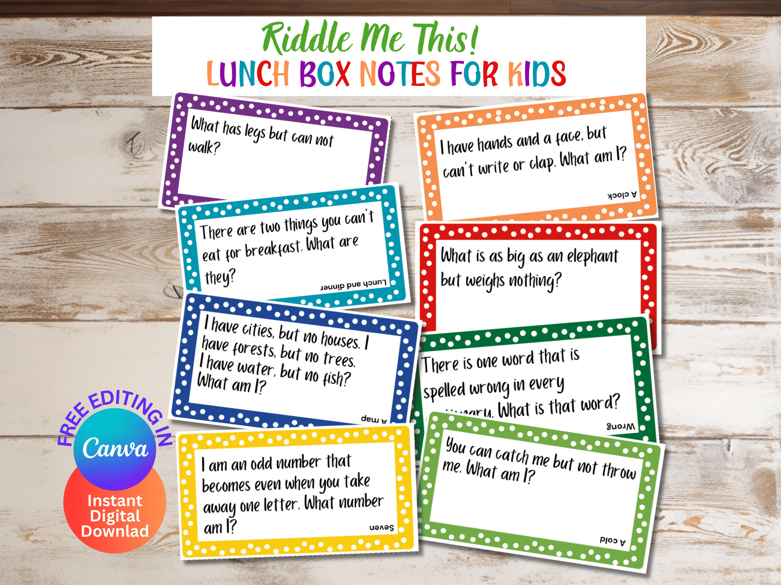 Editable Lunchbox Notes for Kids, Icebreaker Riddles for Back to School ...