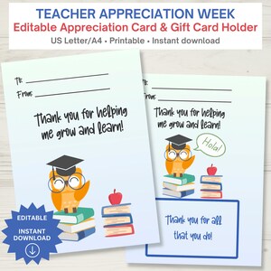 Personalized Teacher Appreciation Week Gift Card Holder, Printable End ...