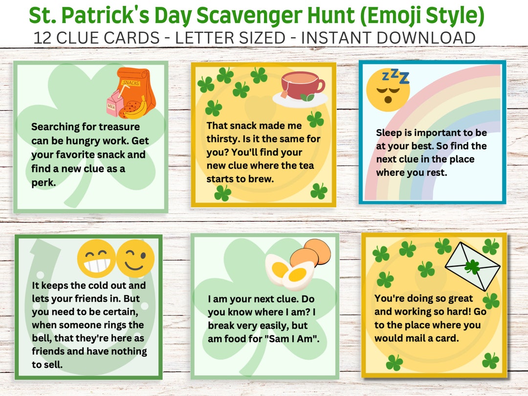 St Patricks Day Scavenger Hunt for Kids - Emoji Theme | Scavenger Hunt ...
