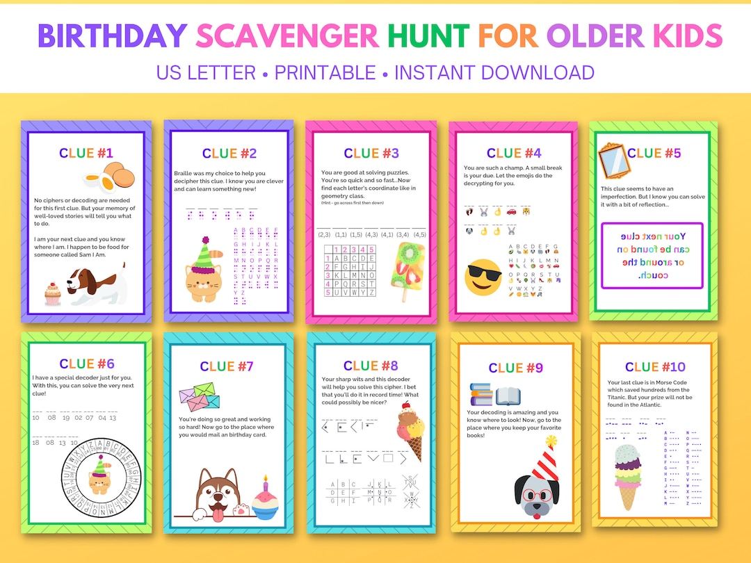Printable Birthday Scavenger Hunt for Older Kids and Teens - Etsy