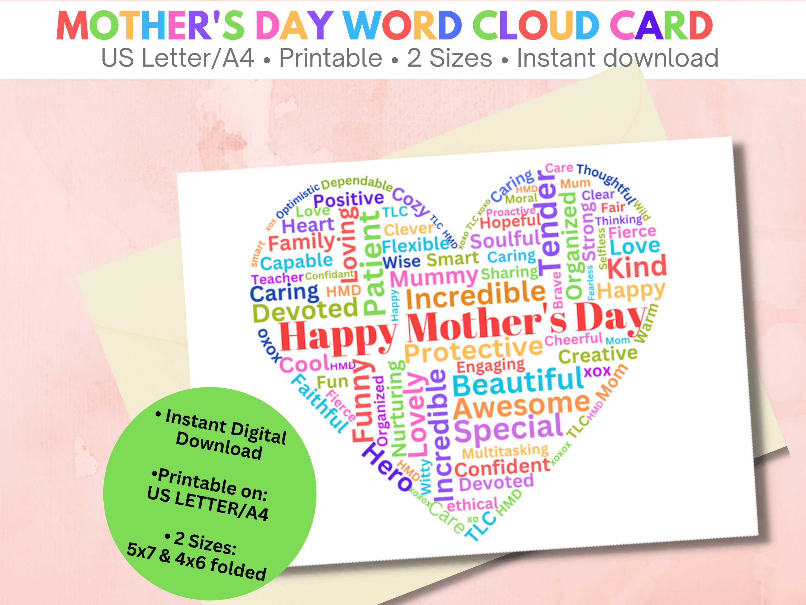 Happy Mothers Day Printable Word Cloud Card | Trendy Mothers Day Card ...